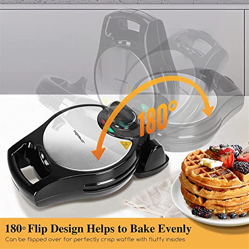 Belgian Waffle Maker, 8 Inch Flip Waffle Irons with Non-Stick Surfaces, 900W Waffle Makers with Temperature Control, 4 Slice, Black, ETL Certificated, Aigostar