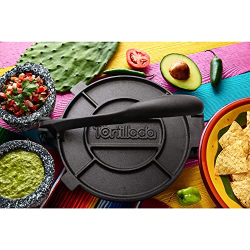 Tortillada – Tortilla Press, Quesadilla / Roti Maker (10 Inch) - Pre-Seasoned Cast Iron with Recipes E-Book