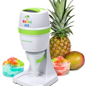 Nostalgia Electric Hawaiian Table-Top Snow Cone Maker, Shaved Ice Machine Includes 1 Reusable Plastic Cup and Ice Molds, White/Green