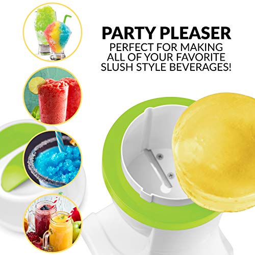 Nostalgia Electric Hawaiian Table-Top Snow Cone Maker, Shaved Ice Machine Includes 1 Reusable Plastic Cup and Ice Molds, White/Green