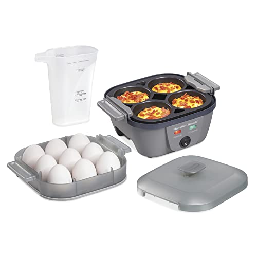 Hamilton Beach 6-in-1 Electric Egg Bites Cooker Plus and Poacher, Hard Boiler with 5.25” Non-Stick Skillet for Omelets, Scrambling & Frying, Grey (25510)