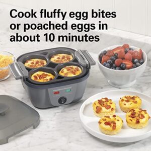 Hamilton Beach 6-in-1 Electric Egg Bites Cooker Plus and Poacher, Hard Boiler with 5.25” Non-Stick Skillet for Omelets, Scrambling & Frying, Grey (25510)