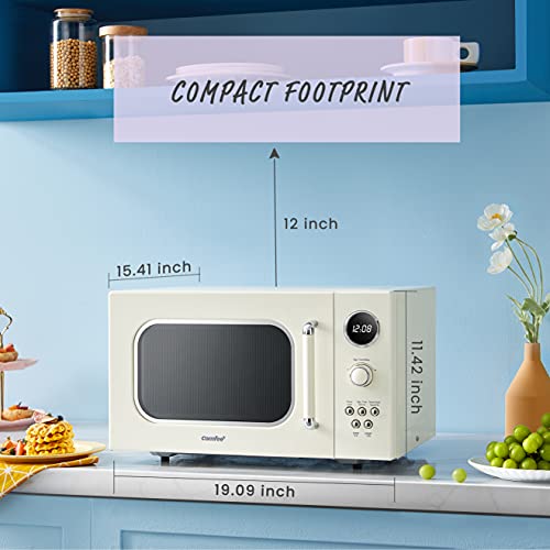 COMFEE' CM-M092AAT Retro Microwave with 9 Preset Programs, Fast Multi-stage Cooking, Turntable Reset Function Kitchen Timer, Mute Function, ECO Mode, LED digital display, 0.9 cu.ft, 900W, Apricot