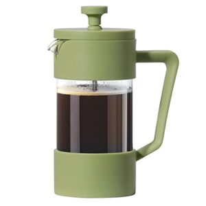 oggi french press coffee maker (12oz)- borosilicate glass, coffee press, single cup french press, 3 cup capacity, olive