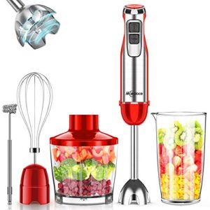 makoloce hand blender 800w 12-speed 5-in-1 immersion blender handheld stick blender stainless steel with whisk, milk frother, chopper, grinder bowl & measuring cup for smoothie, baby food & sauces red