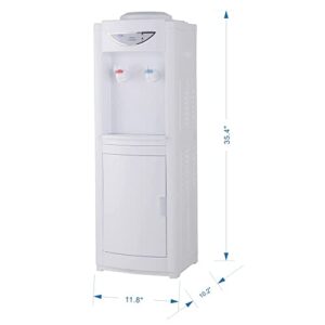 Water Cooler Dispenser for 5 Gallon Bottles, Top Loading Hot & Cold Water Freestanding Electric Water Cooler Machine with Child Safety Lock Perfect for Home Office w/Storage Cabinet, White