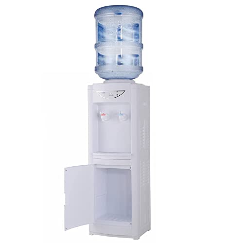 Water Cooler Dispenser for 5 Gallon Bottles, Top Loading Hot & Cold Water Freestanding Electric Water Cooler Machine with Child Safety Lock Perfect for Home Office w/Storage Cabinet, White