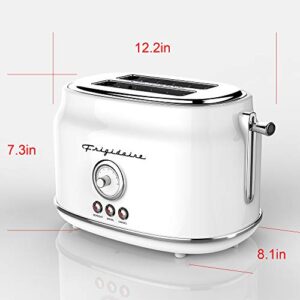 Frigidaire ETO102-WHITE, 2 Slice Toaster, Retro Style, Wide Slot for Bread, English Muffins, Croissants, and Bagels, 5 Adjustable Toast Settings, Cancel and Defrost, 900w, White