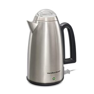 hamilton beach 12 cup electric percolator coffee maker with cool touch handle, easy pour spout, stainless steel (40614rn)