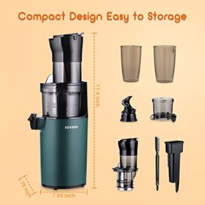 Slow Masticating Juicer Machine-SOVIDER Up to 92% Juice Yield Compact Masticating Juicer, Reverse Function Easy Clean with Brush Pulp Measuring Cup Cold Press Juicer for High Nutrient Fruits Vegetables