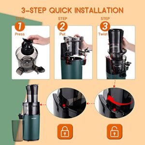 Slow Masticating Juicer Machine-SOVIDER Up to 92% Juice Yield Compact Masticating Juicer, Reverse Function Easy Clean with Brush Pulp Measuring Cup Cold Press Juicer for High Nutrient Fruits Vegetables