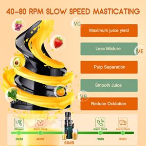 Slow Masticating Juicer Machine-SOVIDER Up to 92% Juice Yield Compact Masticating Juicer, Reverse Function Easy Clean with Brush Pulp Measuring Cup Cold Press Juicer for High Nutrient Fruits Vegetables