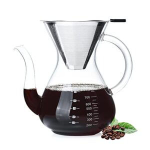 pour over coffee maker,1000ml/34oz paperless borosilicate glass carafe and reusable stainless steel permanent filter,glass coffee pot,manual coffee dripper brewer