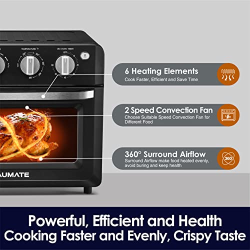 AUMATE Kitchencore Air Fryer Toaster Oven Combo, 19 QT 7 in 1 Large Capacity Convection Oven Countertop, Oilless Air Fryers Oven, Includes Baking Pan, Oven Rack, Fry Basket, Crumb Tray, 1550W, Black