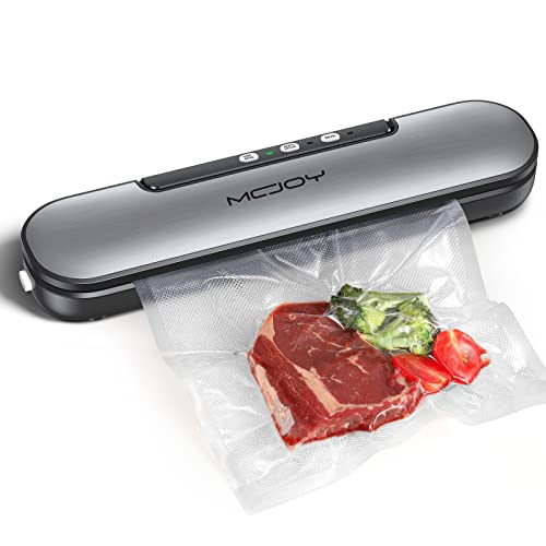 MCJ Vacuum Sealer Machine，Automatic Vacuum Food Sealer Machine 60KPA for Food Preservation /Portable Design/Starter Kit/Built-in Cutter/Dry & Moist Food Modes /10 Pcs Vacuum Bags(Gray)