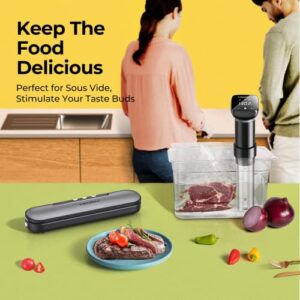 MCJ Vacuum Sealer Machine，Automatic Vacuum Food Sealer Machine 60KPA for Food Preservation /Portable Design/Starter Kit/Built-in Cutter/Dry & Moist Food Modes /10 Pcs Vacuum Bags(Gray)