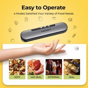 MCJ Vacuum Sealer Machine，Automatic Vacuum Food Sealer Machine 60KPA for Food Preservation /Portable Design/Starter Kit/Built-in Cutter/Dry & Moist Food Modes /10 Pcs Vacuum Bags(Gray)