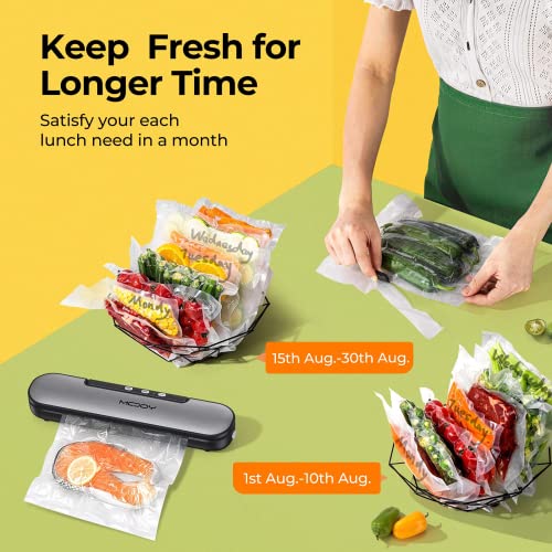 MCJ Vacuum Sealer Machine，Automatic Vacuum Food Sealer Machine 60KPA for Food Preservation /Portable Design/Starter Kit/Built-in Cutter/Dry & Moist Food Modes /10 Pcs Vacuum Bags(Gray)