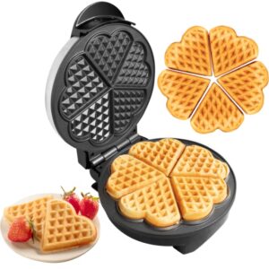 heart waffle maker – makes 5 heart-shaped waffles – non-stick baker for easy cleanup, electric waffler griddle iron w adjustable browning control- special breakfast for loved ones or mothers day gift