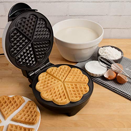 Heart Waffle Maker - Makes 5 Heart-Shaped Waffles - Non-Stick Baker for Easy Cleanup, Electric Waffler Griddle Iron w Adjustable Browning Control- Special Breakfast for Loved Ones or Mothers Day Gift