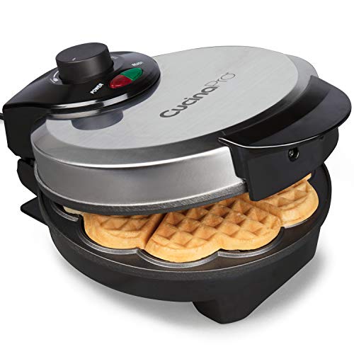 Heart Waffle Maker - Makes 5 Heart-Shaped Waffles - Non-Stick Baker for Easy Cleanup, Electric Waffler Griddle Iron w Adjustable Browning Control- Special Breakfast for Loved Ones or Mothers Day Gift