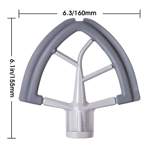 Lawenme Flex Edge Beater Mixer Attachments for Kitchenaid Tilt-Head Stand Mixers, Mixer Accessory 4.5-5 Quart Beater Scraper Paddle with Both-Sides Flexible Silicone Edges (Grey)