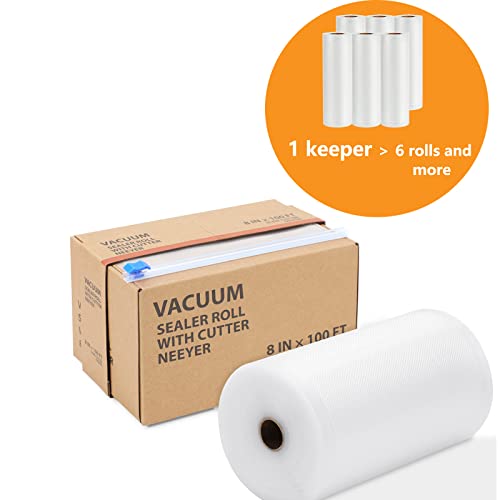 Neeyer Vacuum Sealer Bags,8" x 100' Roll Keeper with Cutter, Ideal for Food Saver,BPA Free Safe Universal, Great for vac storage, Meal Prep or Sous Vide