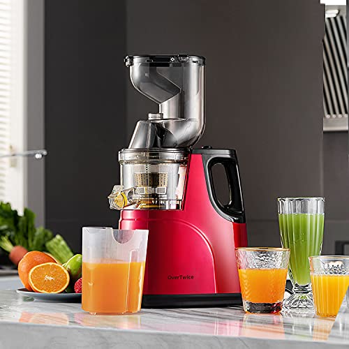 OverTwice Slow Masticating Juicer Cold Press Juice Extractor Apple Orange Citrus Juicer Machine with Wide Chute Quiet Motor for Fruit Vegetables