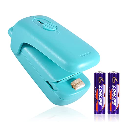 NOBVEQ Mini Bag Sealer, Handheld Heat Vacuum Sealer, Cutter with Lanyard and 2 in 1 Heat Sealer , Portable Bag Resealer Machine for Plastic Bags Food Storage Snacks Freshness (2X AA Batteries Included)