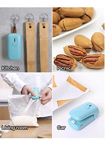 NOBVEQ Mini Bag Sealer, Handheld Heat Vacuum Sealer, Cutter with Lanyard and 2 in 1 Heat Sealer , Portable Bag Resealer Machine for Plastic Bags Food Storage Snacks Freshness (2X AA Batteries Included)