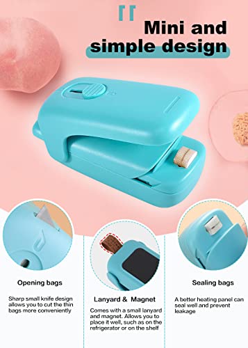 NOBVEQ Mini Bag Sealer, Handheld Heat Vacuum Sealer, Cutter with Lanyard and 2 in 1 Heat Sealer , Portable Bag Resealer Machine for Plastic Bags Food Storage Snacks Freshness (2X AA Batteries Included)