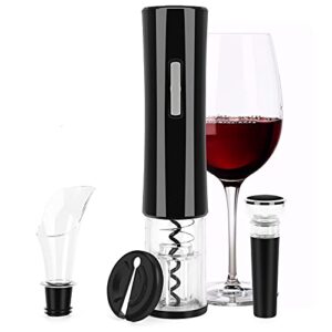 senzer electric wine opener set automatic wine bottle opener led light reusable corkscrew gift set with foil cutter, vacuum stoppers, 4-in-1 aerator and pourer set for kitchen bar restaurant black