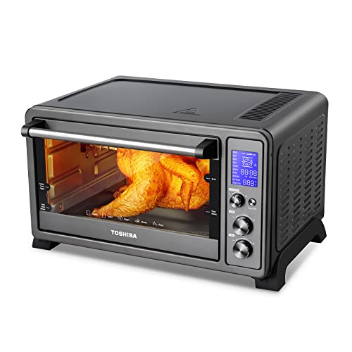 TOSHIBA AC25CEW-BS Large 6-Slice Convection Toaster Oven Countertop, 10-In-One with Toast, Pizza and Rotisserie, 1500W, Black Stainless Steel, Includes 6 Accessories