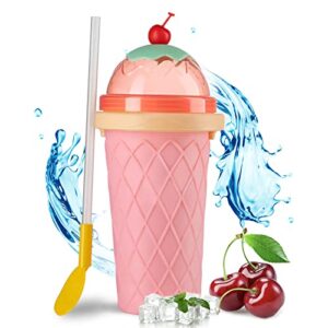 2022 latest slushie maker cup, milkshake maker slushy machine with cherry, magic quick frozen smoothies cup, ice cream maker for kids and home, diy slushy cup