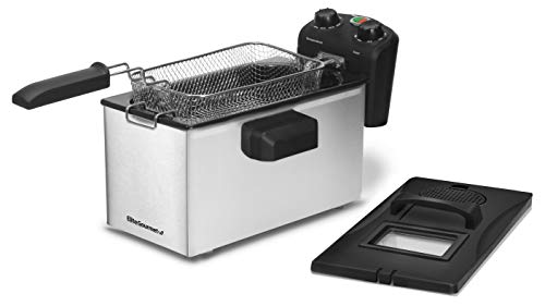 Elite Gourmet EDF-3500 Electric Immersion Deep Fryer. Removable Basket, Timer Control Adjustable Temperature, Lid with Viewing Window and Odor Free Filter,Stainless Steel,3.5 Quart / 14 Cup