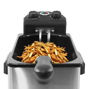 Elite Gourmet EDF-3500 Electric Immersion Deep Fryer. Removable Basket, Timer Control Adjustable Temperature, Lid with Viewing Window and Odor Free Filter,Stainless Steel,3.5 Quart / 14 Cup