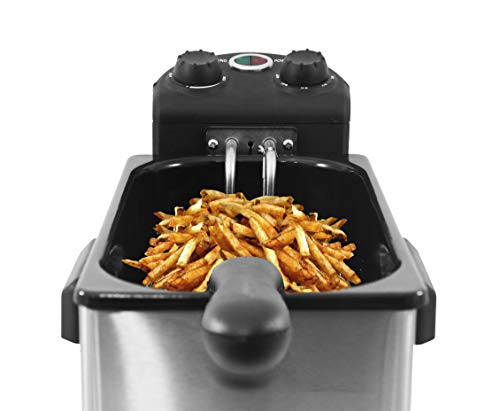 Elite Gourmet EDF-3500 Electric Immersion Deep Fryer. Removable Basket, Timer Control Adjustable Temperature, Lid with Viewing Window and Odor Free Filter,Stainless Steel,3.5 Quart / 14 Cup