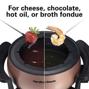 Hamilton Beach 3 Quart / 2.8 Liter 3QT Copper Electric Fondue Pot Set with Temperature Control, 6-Color Coded Forks, for Cheese, Chocolate, Hot Oil, Broth (86201)