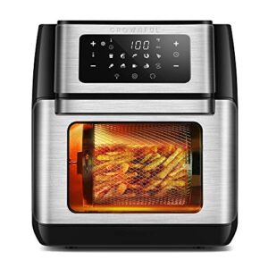 crownful air fryer, 10.6 quart large convection toaster oven with digital lcd touch screen, 10 in 1 oilless cooker with rotisserie & dehydrator, accessories and online cookbook included