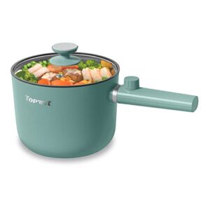 topwit electric hot pot, 1.5l ramen cooker, portable non-stick frying pan, electric pot for pasta, steak, bpa free, electric cooker with dual power control, over-heating & boil dry protection, green