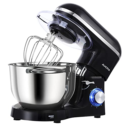 Aucma Stand Mixer,6.5-QT 660W 6-Speed Tilt-Head Food Mixer, Kitchen Electric Mixer with Dough Hook, Wire Whip & Beater (6.5QT, Black)