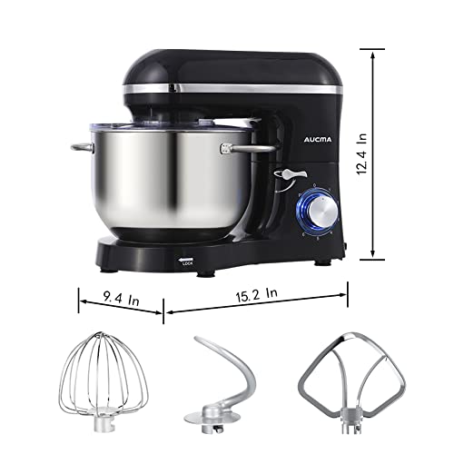 Aucma Stand Mixer,6.5-QT 660W 6-Speed Tilt-Head Food Mixer, Kitchen Electric Mixer with Dough Hook, Wire Whip & Beater (6.5QT, Black)