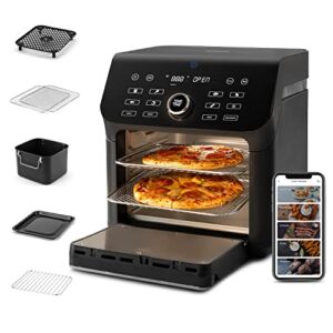 cosori air fryer toaster oven combo, 10 qt family size 14-in-1 functions (1000+ app recipes), dishwasher-safe accessories with roast tray and dehydrate racks, black oven