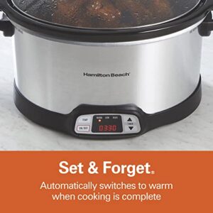 Hamilton Beach 8 Quart Programmable Slow Cooker with Three Temperature Settings, Dishwasher Safe Crock and Lid, Silver (33480)