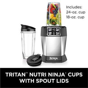 Ninja BL480D Nutri Personal Countertop Blender, Auto-iQ Technology, 1000-Watts, for Frozen Drinks, Smoothies, Sauces & More, with 18-oz. & 24-oz. To-Go Cups & Spout Lids, Black/Silver