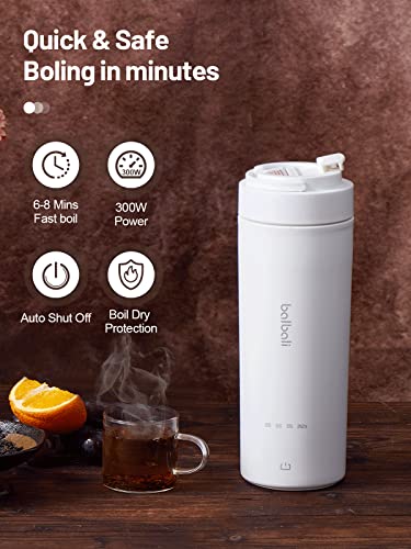 balbali Mini Electric Tea Kettle Temperature Control Stainless Steel - Portable Kettle for Travel Kettle Electric Small, Electric Thermos for Boiling Water - Hot Water Boiler/Maker/Heater - 0.4L Portable Electric Kettle