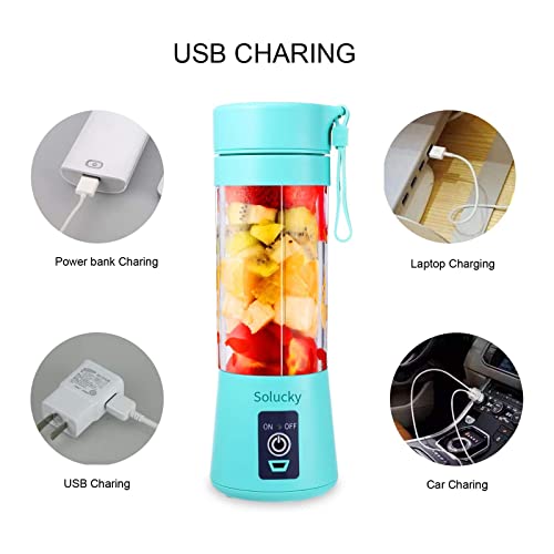 Portable Blender, Solucky Personal Size Blender, 380 ml Mini Juicer Cup, Household Fruit Mixer, Small Blender for Shakes and Smoothies, USB Rechargeable with 6 Blade, Ideal for Travel, Home and Office