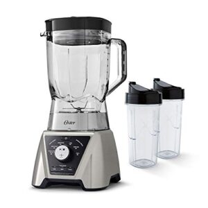 oster blstts-cb2-000 pro blender with texture select settings, 2 blend-n-go cups and tritan jar, 64 ounces, brushed nickel