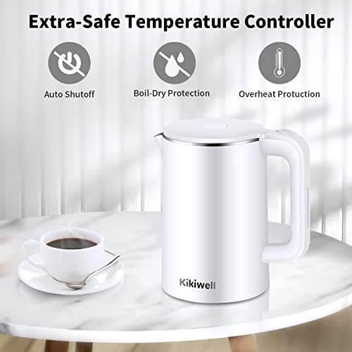 Electric Kettles Stainless Steel for Boiling Water, Double Wall Hot Water Boiler Heater, Cool Touch Electric Teapot, Auto Shut-Off & Boil-Dry Protection, 120V/1200W, 1.8Liter, 2 Year Warranty(White)