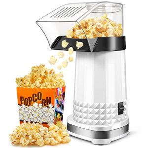 popcorn maker, hot air popcorn popper, 1200w electric popcorn machine with measuring cup, no oil healthy snack, perfect for home, party and family (white)